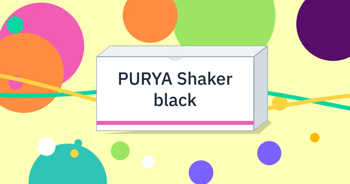 Symbolbild: Packung mit der Aufschrift PURYA Shaker black (PZN 14337306) – Verfügbarkeit und Bezug in Apotheken in Frankfurt am Main