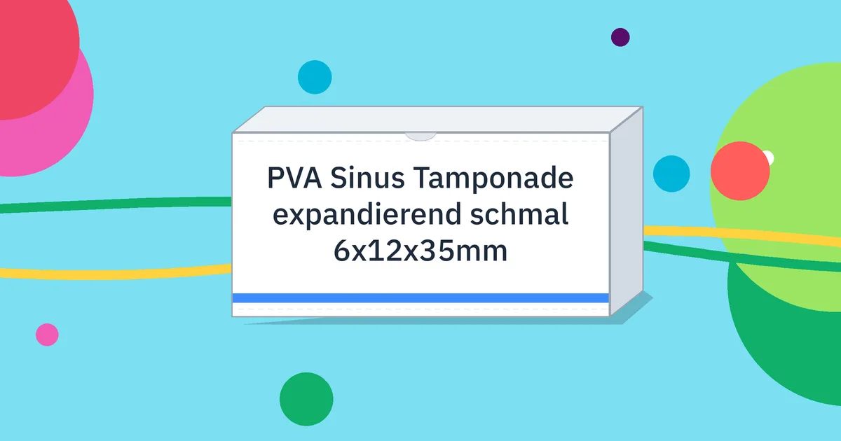 Symbolbild: Packung mit der Aufschrift PVA Sinus Tamponade expandierend schmal 6x12x35mm (PZN 20642999) – Verfügbarkeit und Bezug in Apotheken in Frankfurt am Main