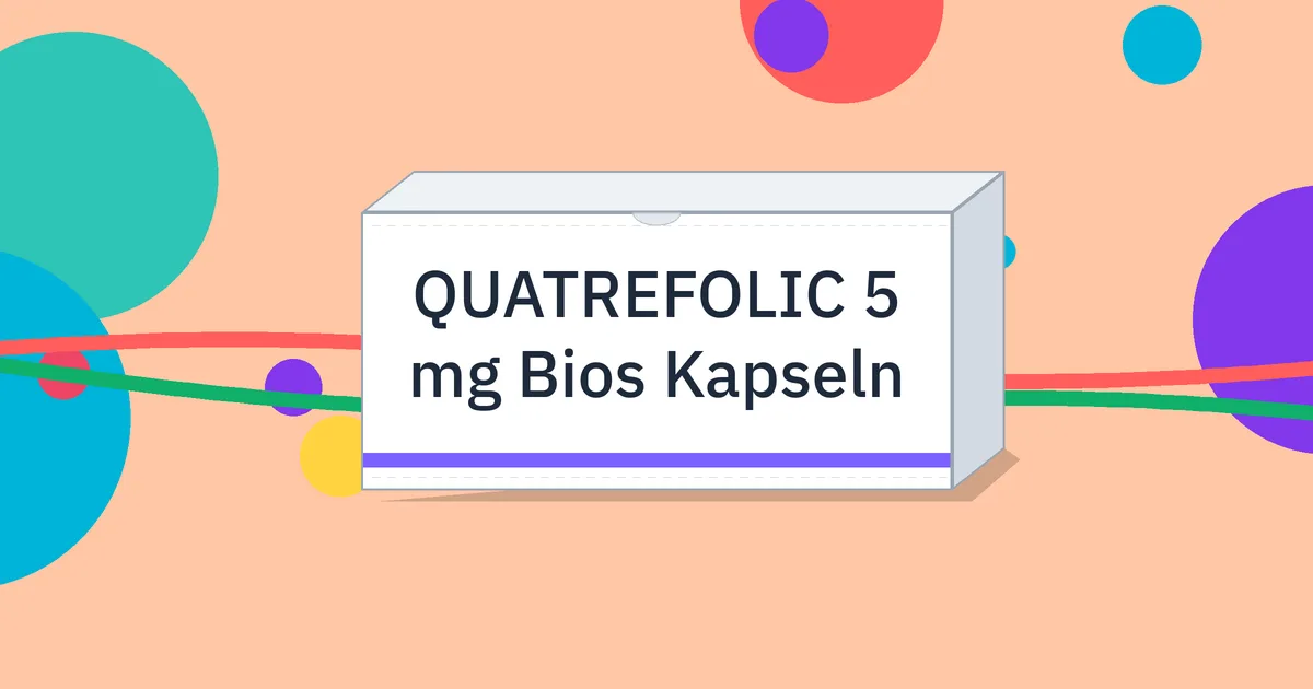 Symbolbild: Packung mit der Aufschrift QUATREFOLIC 5 mg Bios Kapseln (PZN 19099219) – Verfügbarkeit und Bezug in Apotheken in Frankfurt am Main