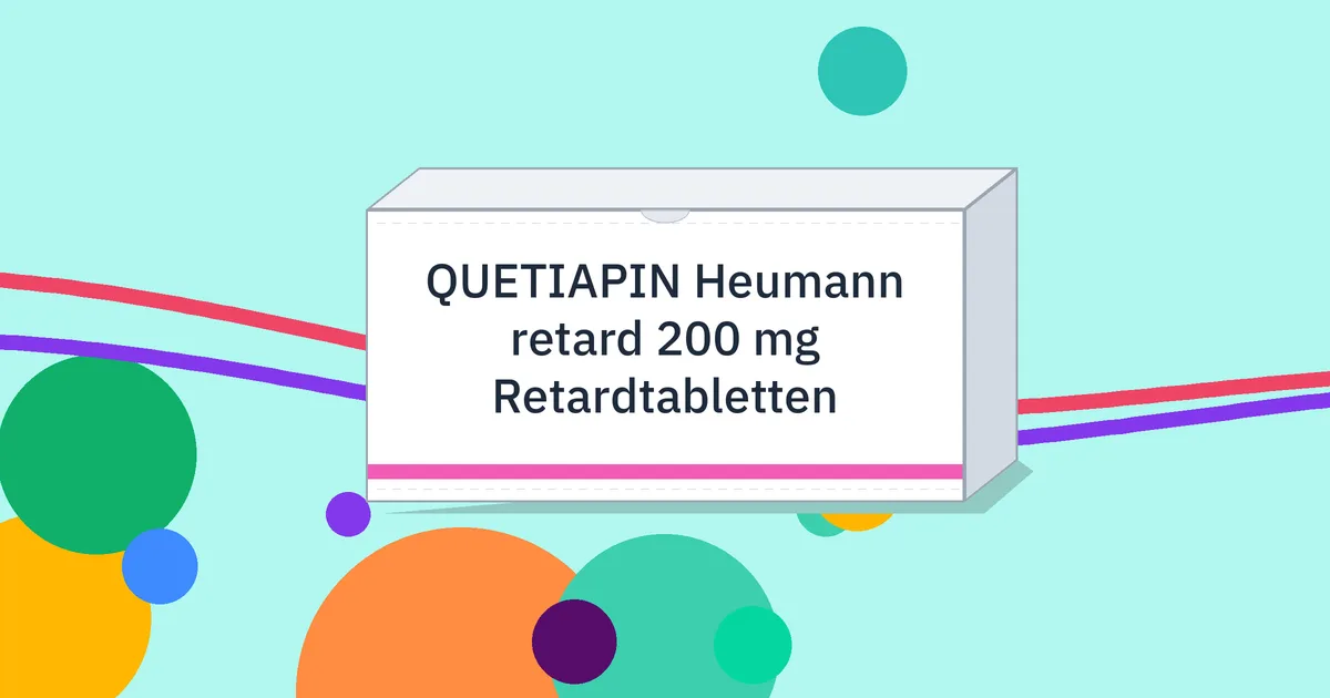 Symbolbild: Packung mit der Aufschrift QUETIAPIN Heumann retard 200 mg Retardtabletten (PZN 09237815) – Verfügbarkeit und Bezug in Apotheken in Frankfurt am Main