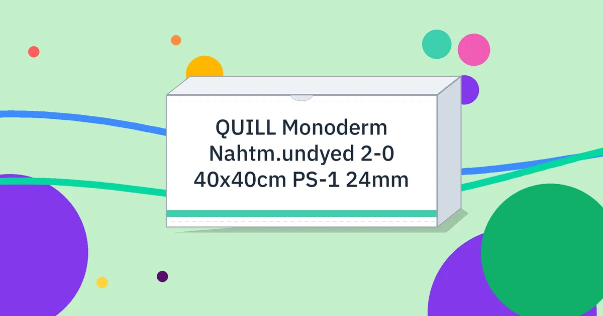 Symbolbild: Packung mit der Aufschrift QUILL Monoderm Nahtm.undyed 2-0 40x40cm PS-1 24mm (PZN 17988955) – Verfügbarkeit und Bezug in Apotheken in Frankfurt am Main