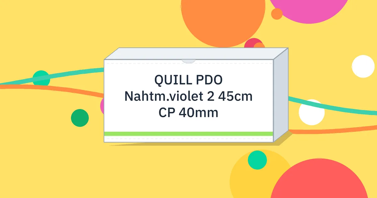 Symbolbild: Packung mit der Aufschrift QUILL PDO Nahtm.violet 2 45cm CP 40mm (PZN 17990248) – Verfügbarkeit und Bezug in Apotheken in Frankfurt am Main