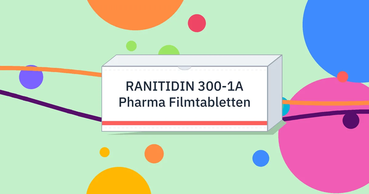 Symbolbild: Packung mit der Aufschrift RANITIDIN 300-1A Pharma Filmtabletten (PZN 08534008) – Verfügbarkeit und Bezug in Apotheken in Frankfurt am Main