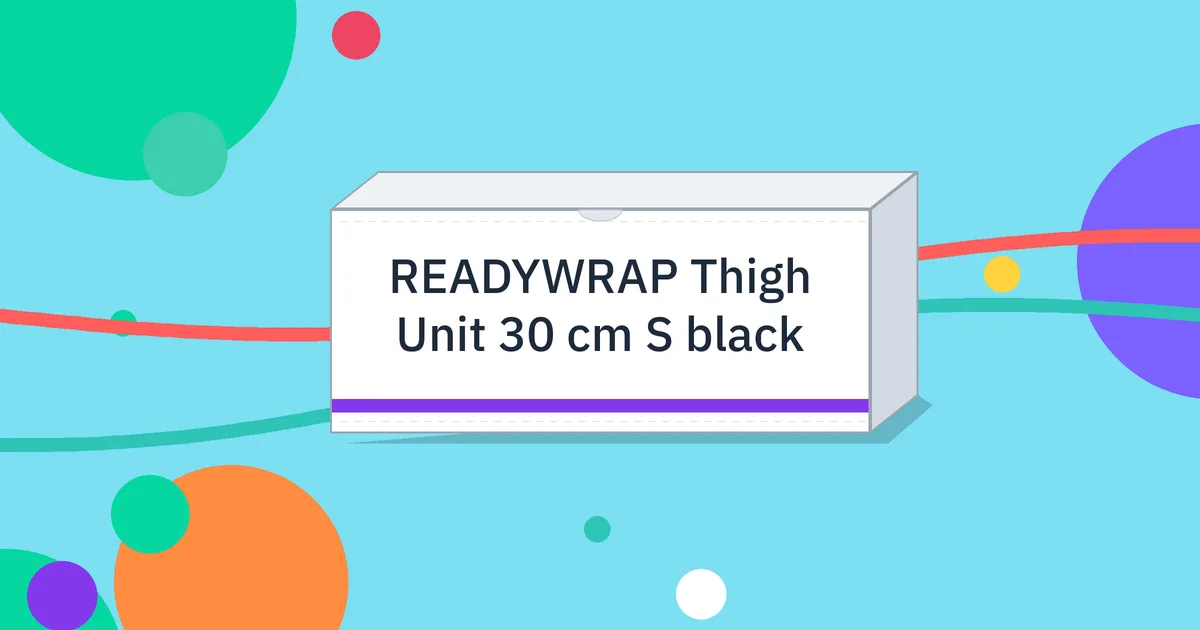 Symbolbild: Packung mit der Aufschrift READYWRAP Thigh Unit 30 cm S black (PZN 16566933) – Verfügbarkeit und Bezug in Apotheken in Frankfurt am Main