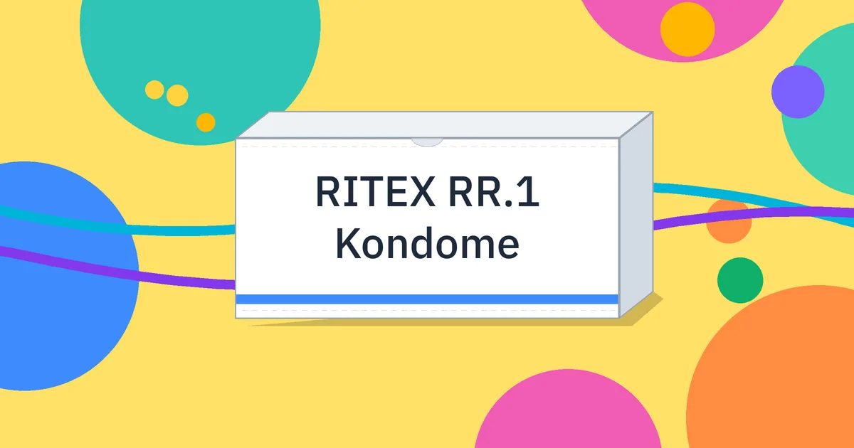 Symbolbild: Packung mit der Aufschrift RITEX RR.1 Kondome (PZN 05947394) – Verfügbarkeit und Bezug in Apotheken in Frankfurt am Main