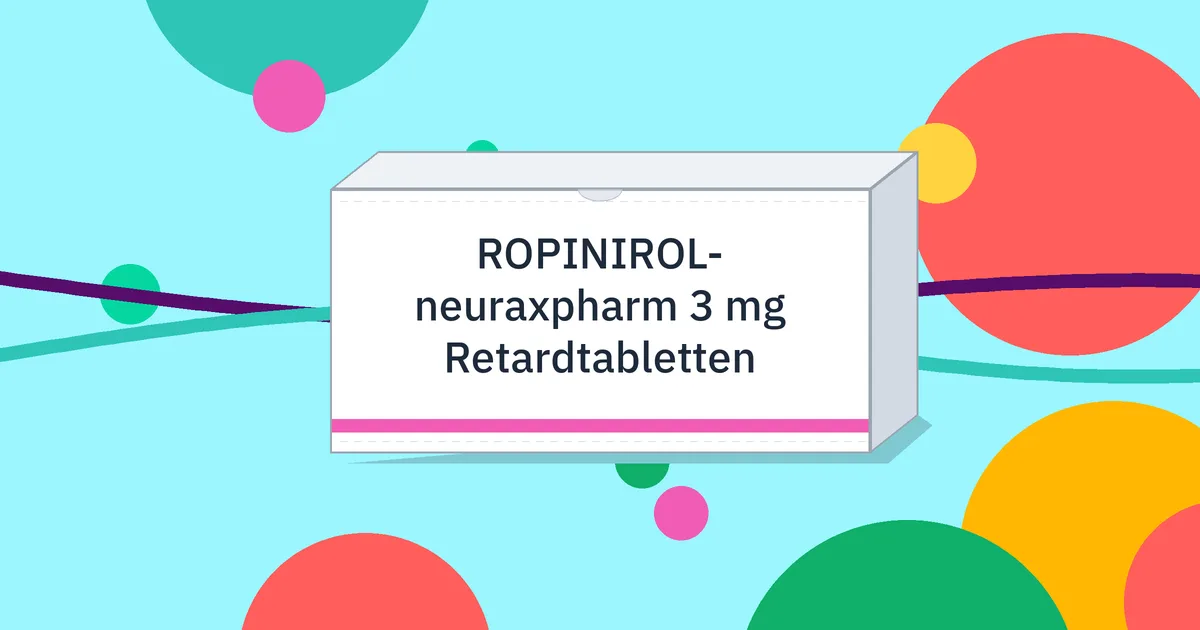 Symbolbild: Packung mit der Aufschrift ROPINIROL-neuraxpharm 3 mg Retardtabletten (PZN 09228673) – Verfügbarkeit und Bezug in Apotheken in Frankfurt am Main