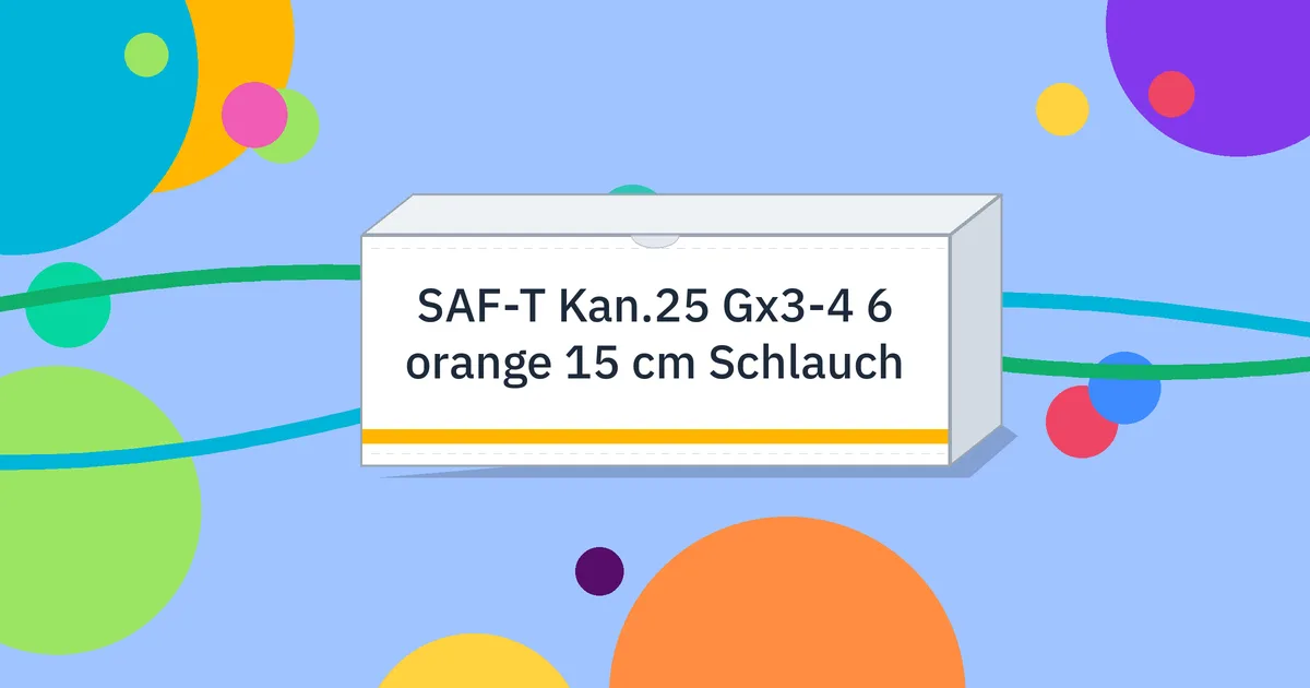 Symbolbild: Packung mit der Aufschrift SAF-T Kan.25 Gx3-4 6 orange 15 cm Schlauch (PZN 09104965) – Verfügbarkeit und Bezug in Apotheken in Frankfurt am Main