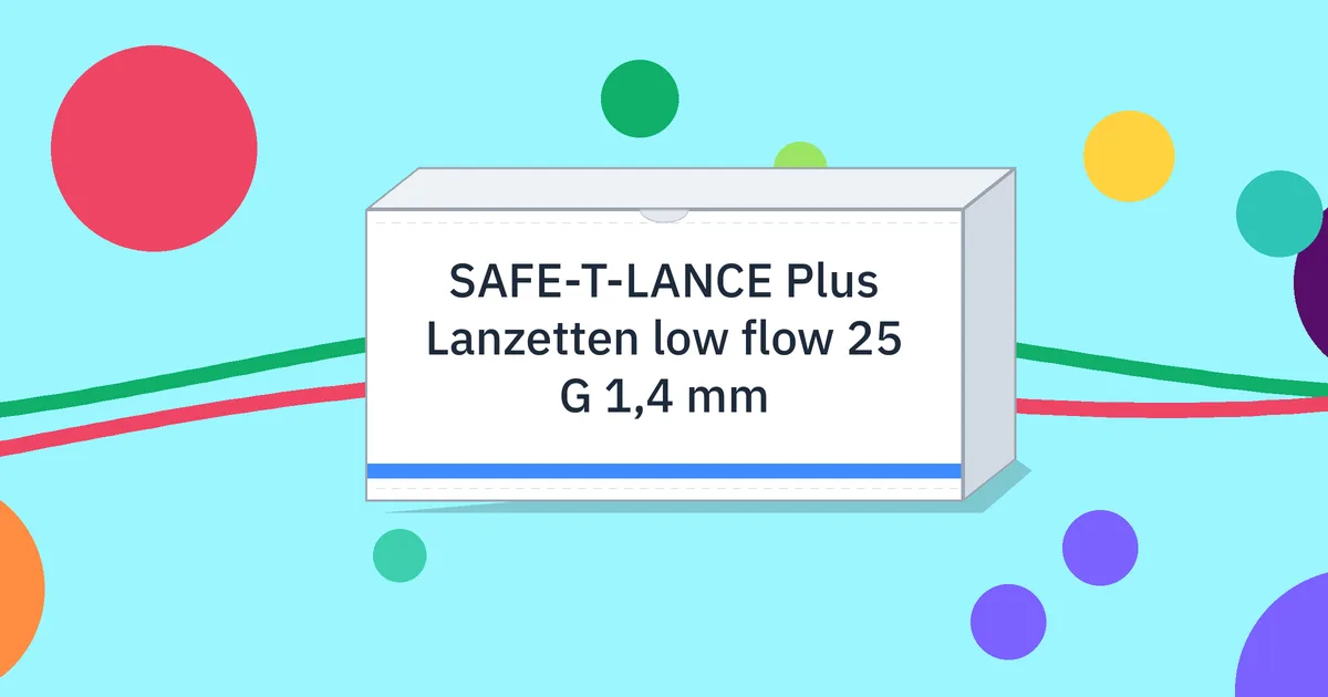 Symbolbild: Packung mit der Aufschrift SAFE-T-LANCE Plus Lanzetten low flow 25 G 1,4 mm (PZN 13981212) – Verfügbarkeit und Bezug in Apotheken in Frankfurt am Main