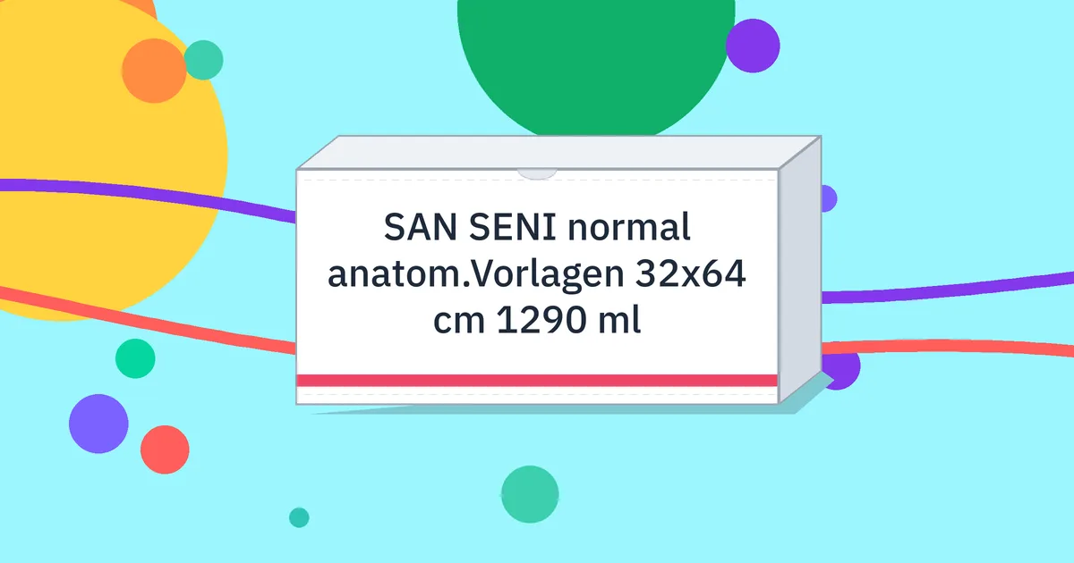Symbolbild: Packung mit der Aufschrift SAN SENI normal anatom.Vorlagen 32x64 cm 1290 ml (PZN 12393482) – Verfügbarkeit und Bezug in Apotheken in Frankfurt am Main