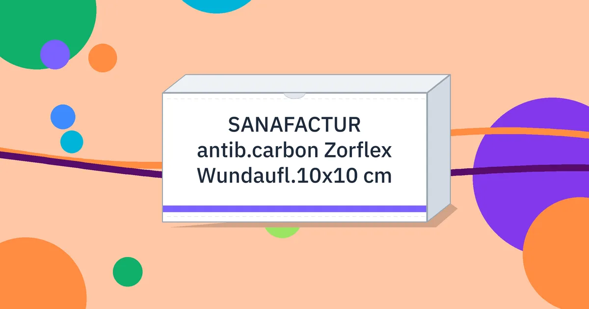 Symbolbild: Packung mit der Aufschrift SANAFACTUR antib.carbon Zorflex Wundaufl.10x10 cm (PZN 11850061) – Verfügbarkeit und Bezug in Apotheken in Frankfurt am Main