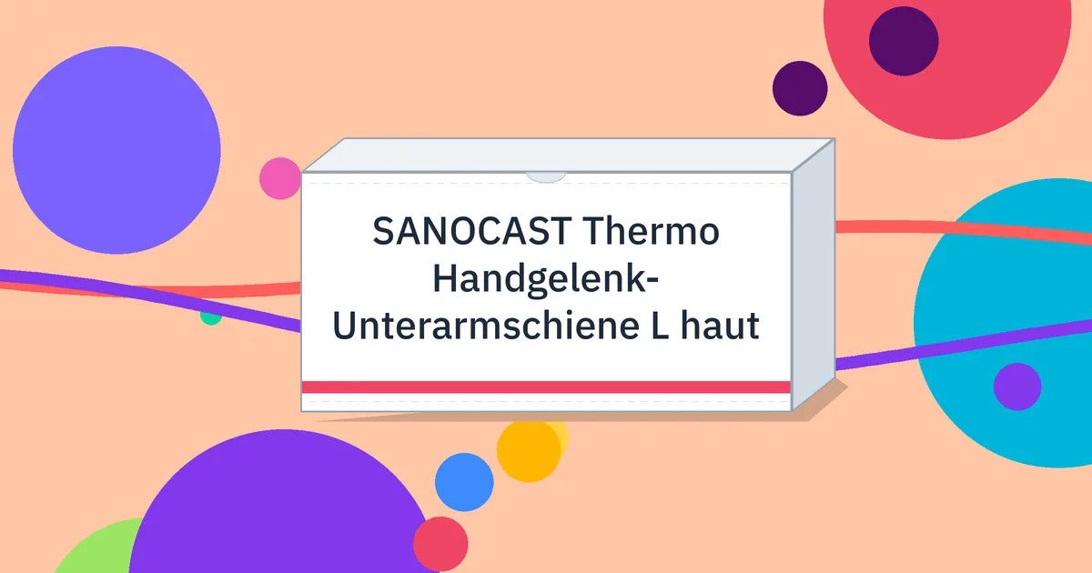 Symbolbild: Packung mit der Aufschrift SANOCAST Thermo Handgelenk-Unterarmschiene L haut (PZN 15260557) – Verfügbarkeit und Bezug in Apotheken in Frankfurt am Main