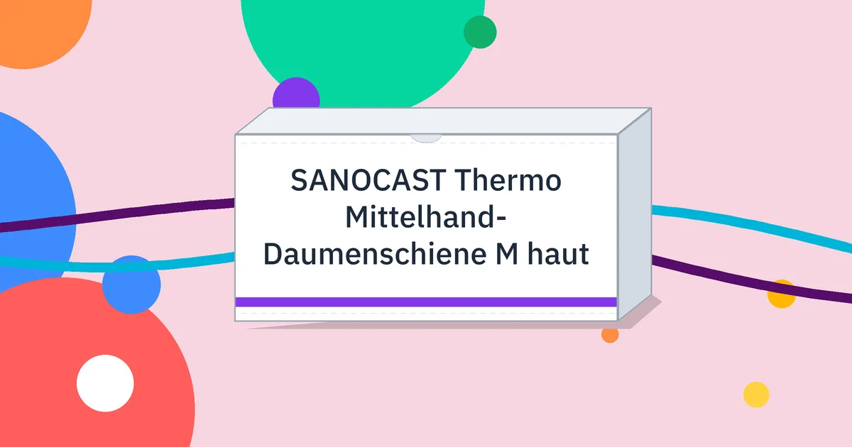 Symbolbild: Packung mit der Aufschrift SANOCAST Thermo Mittelhand-Daumenschiene M haut (PZN 15259695) – Verfügbarkeit und Bezug in Apotheken in Frankfurt am Main