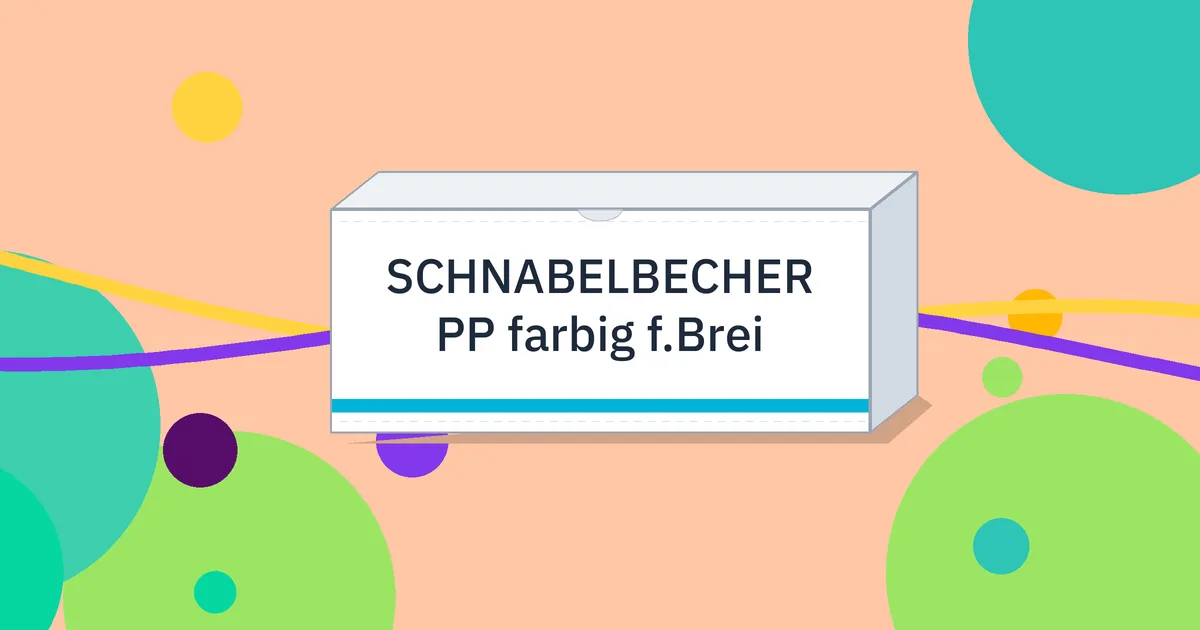 Symbolbild: Packung mit der Aufschrift SCHNABELBECHER PP farbig f.Brei (PZN 03572895) – Verfügbarkeit und Bezug in Apotheken in Frankfurt am Main