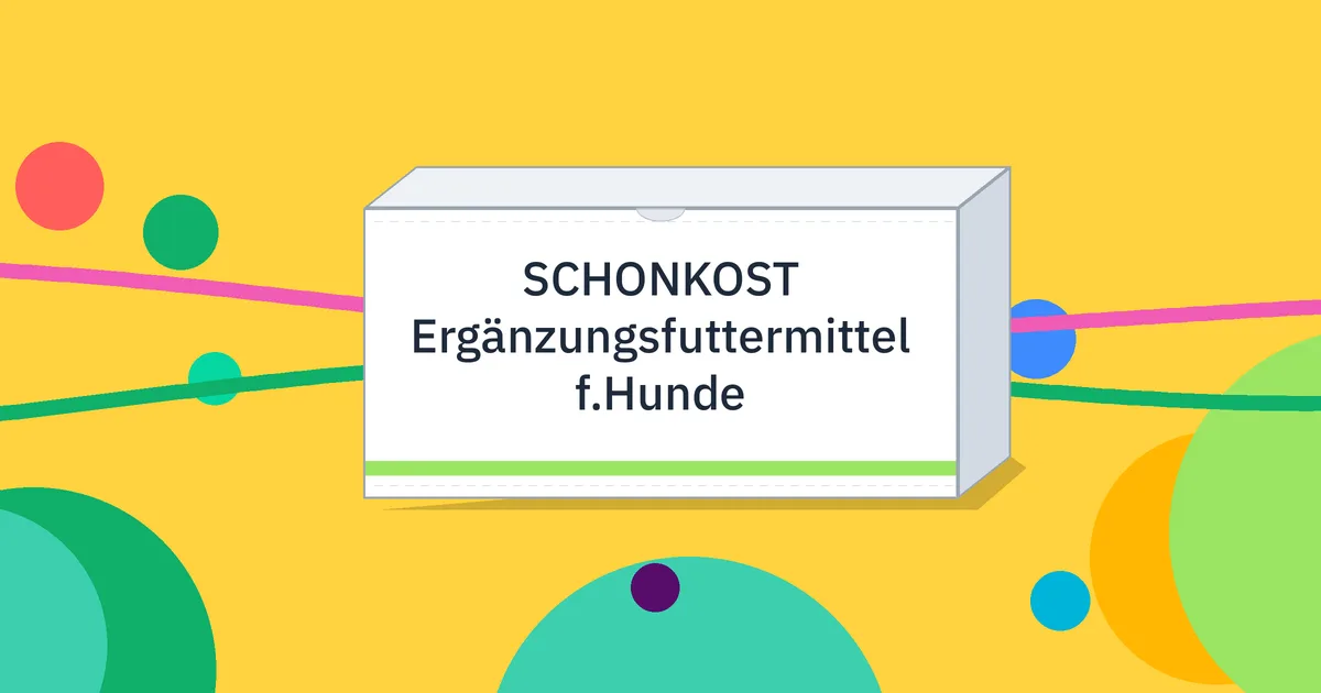 Symbolbild: Packung mit der Aufschrift SCHONKOST Ergänzungsfuttermittel f.Hunde (PZN 16356265) – Verfügbarkeit und Bezug in Apotheken in Frankfurt am Main