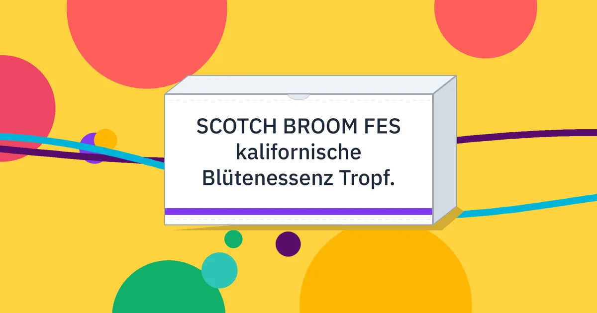 Symbolbild: Packung mit der Aufschrift SCOTCH BROOM FES kalifornische Blütenessenz Tropf. (PZN 09172783) – Verfügbarkeit und Bezug in Apotheken in Frankfurt am Main