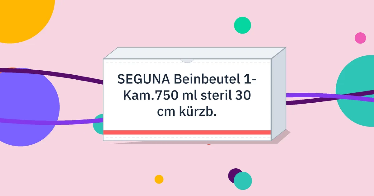 Symbolbild: Packung mit der Aufschrift SEGUNA Beinbeutel 1-Kam.750 ml steril 30 cm kürzb. (PZN 14312772) – Verfügbarkeit und Bezug in Apotheken in Frankfurt am Main