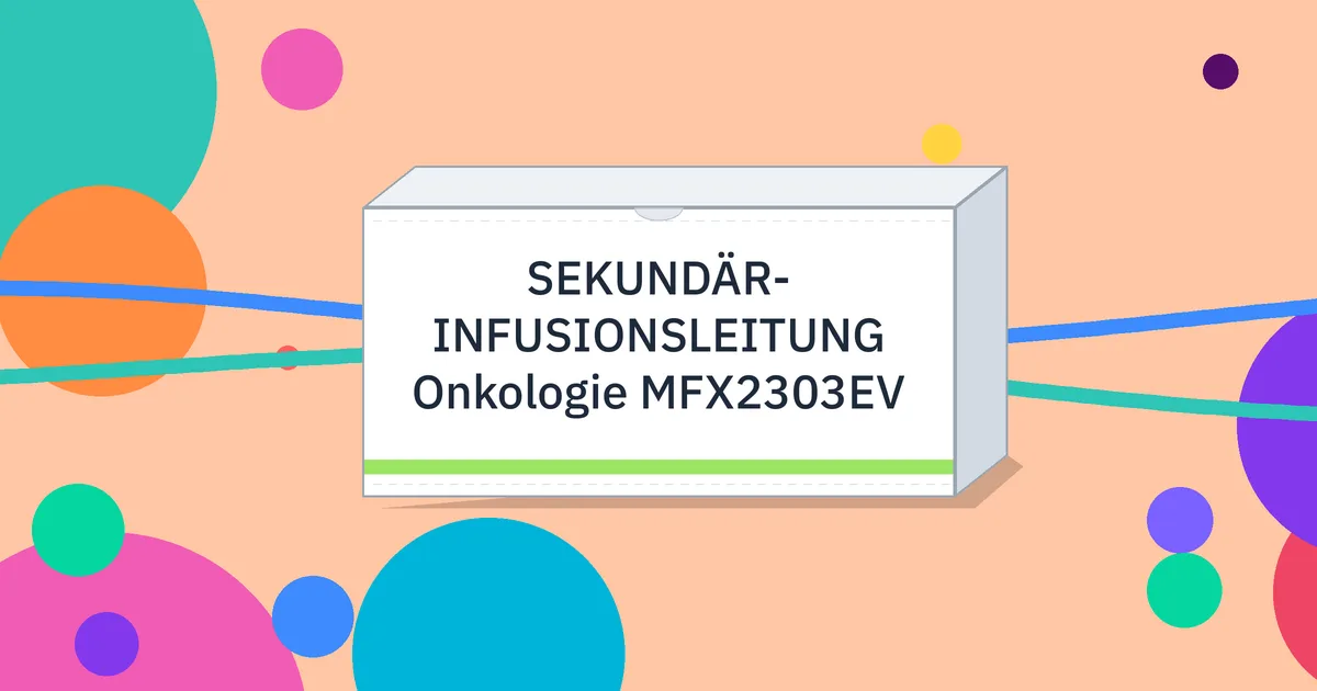 Symbolbild: Packung mit der Aufschrift SEKUNDÄR-INFUSIONSLEITUNG Onkologie MFX2303EV (PZN 13589508) – Verfügbarkeit und Bezug in Apotheken in Frankfurt am Main