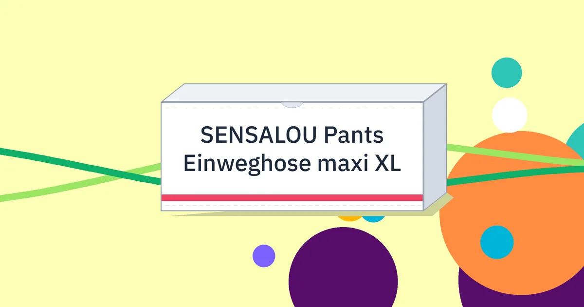 Symbolbild: Packung mit der Aufschrift SENSALOU Pants Einweghose maxi XL (PZN 15611241) – Verfügbarkeit und Bezug in Apotheken in Frankfurt am Main