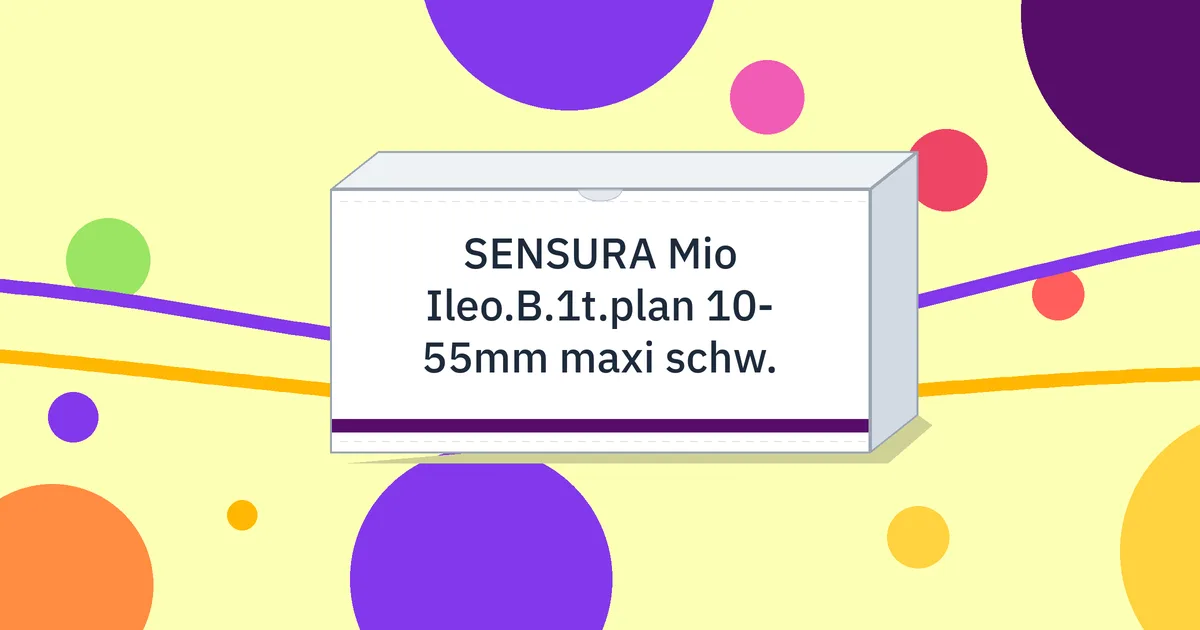 Symbolbild: Packung mit der Aufschrift SENSURA Mio Ileo.B.1t.plan 10-55mm maxi schw. (PZN 19273485) – Verfügbarkeit und Bezug in Apotheken in Frankfurt am Main