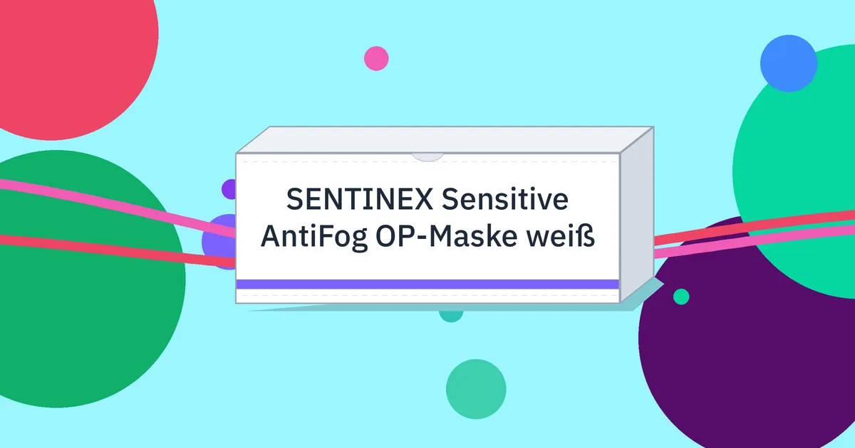 Symbolbild: Packung mit der Aufschrift SENTINEX Sensitive AntiFog OP-Maske weiß (PZN 18788572) – Verfügbarkeit und Bezug in Apotheken in Frankfurt am Main