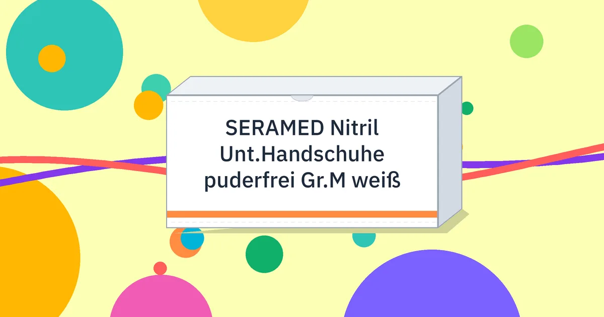 Symbolbild: Packung mit der Aufschrift SERAMED Nitril Unt.Handschuhe puderfrei Gr.M weiß (PZN 18061249) – Verfügbarkeit und Bezug in Apotheken in Frankfurt am Main