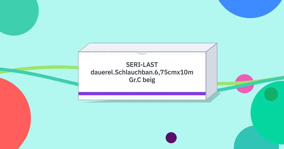 Symbolbild: Packung mit der Aufschrift SERI-LAST dauerel.Schlauchban.6,75cmx10m Gr.C beig (PZN 19922802) – Verfügbarkeit und Bezug in Apotheken in Frankfurt am Main