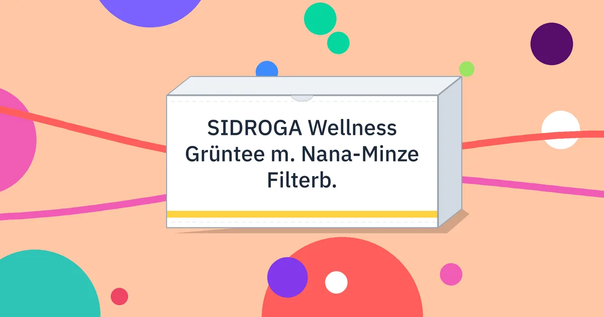 Symbolbild: Packung mit der Aufschrift SIDROGA Wellness Grüntee m. Nana-Minze Filterb. (PZN 09928583) – Verfügbarkeit und Bezug in Apotheken in Frankfurt am Main