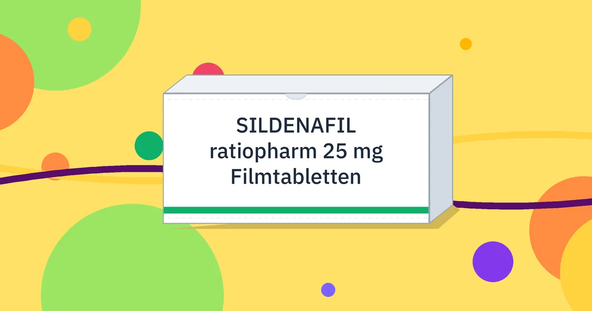 Symbolbild: Packung mit der Aufschrift SILDENAFIL ratiopharm 25 mg Filmtabletten (PZN 00142467) – Verfügbarkeit und Bezug in Apotheken in Frankfurt am Main