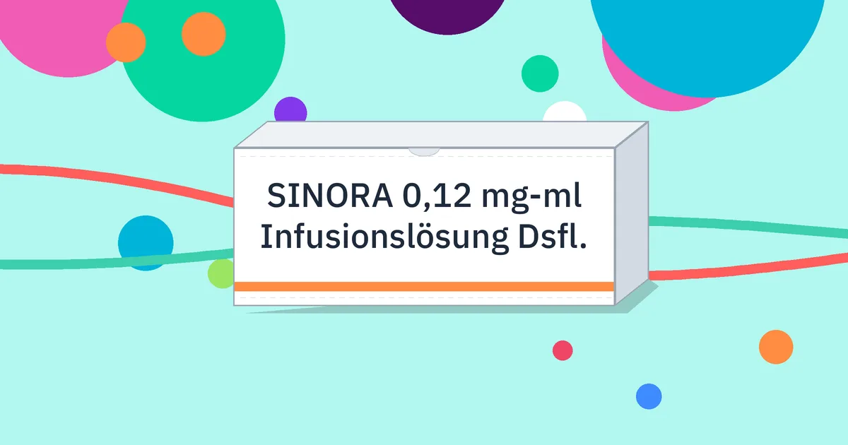 Symbolbild: Packung mit der Aufschrift SINORA 0,12 mg-ml Infusionslösung Dsfl. (PZN 18656942) – Verfügbarkeit und Bezug in Apotheken in Frankfurt am Main