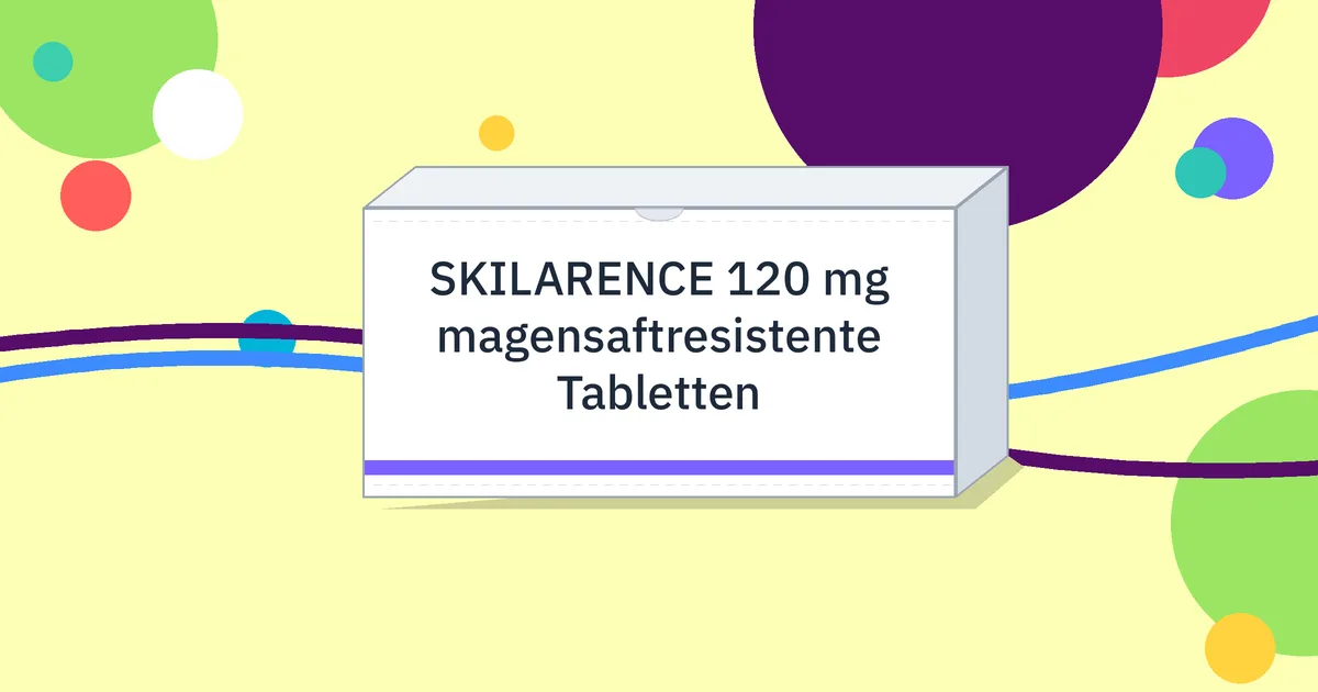 Symbolbild: Packung mit der Aufschrift SKILARENCE 120 mg magensaftresistente Tabletten (PZN 05025789) – Verfügbarkeit und Bezug in Apotheken in Frankfurt am Main