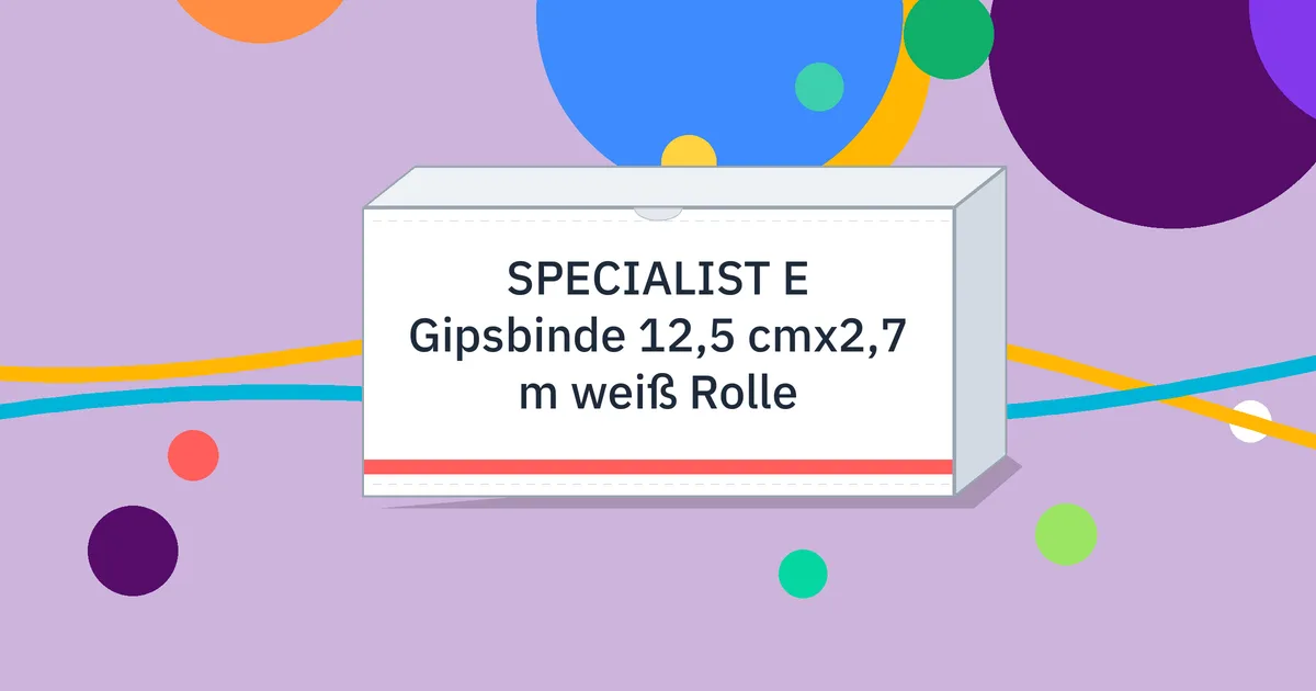 Symbolbild: Packung mit der Aufschrift SPECIALIST E Gipsbinde 12,5 cmx2,7 m weiß Rolle (PZN 00643146) – Verfügbarkeit und Bezug in Apotheken in Frankfurt am Main