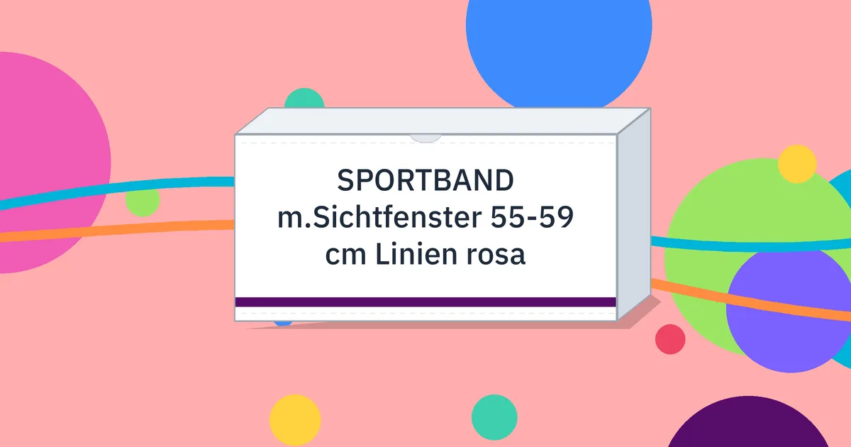 Symbolbild: Packung mit der Aufschrift SPORTBAND m.Sichtfenster 55-59 cm Linien rosa (PZN 17837400) – Verfügbarkeit und Bezug in Apotheken in Frankfurt am Main