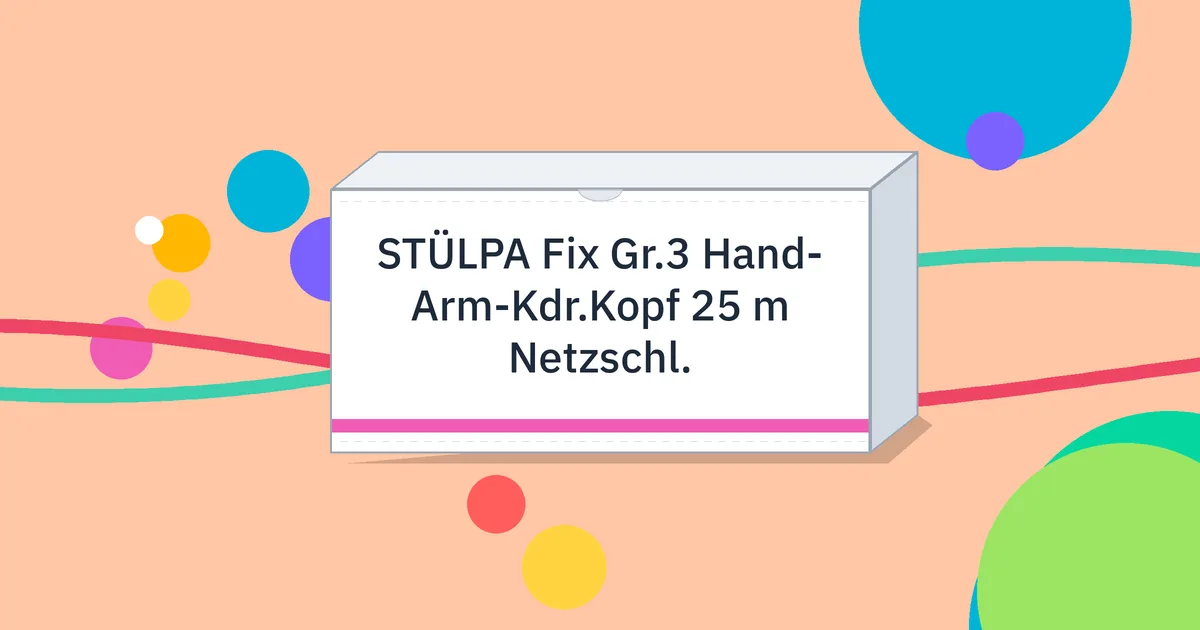 Symbolbild: Packung mit der Aufschrift STÜLPA Fix Gr.3 Hand-Arm-Kdr.Kopf 25 m Netzschl. (PZN 18716822) – Verfügbarkeit und Bezug in Apotheken in Frankfurt am Main