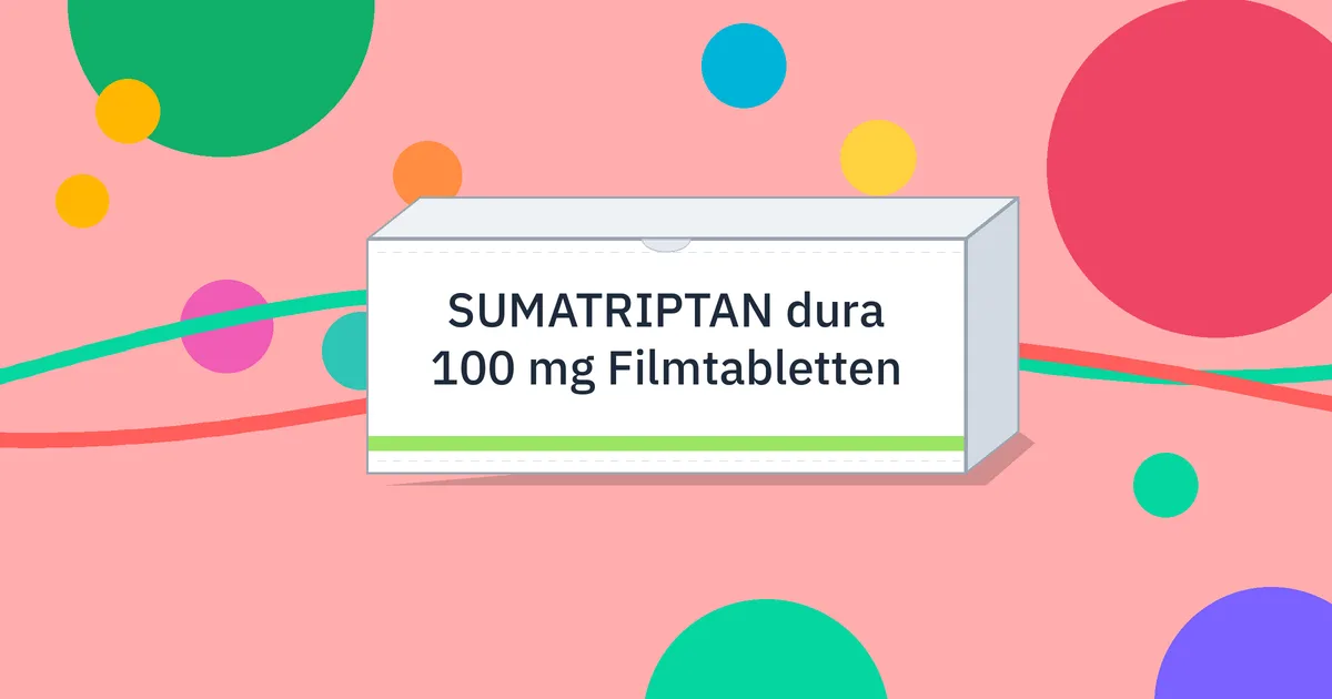 Symbolbild: Packung mit der Aufschrift SUMATRIPTAN dura 100 mg Filmtabletten (PZN 04866280) – Verfügbarkeit und Bezug in Apotheken in Frankfurt am Main