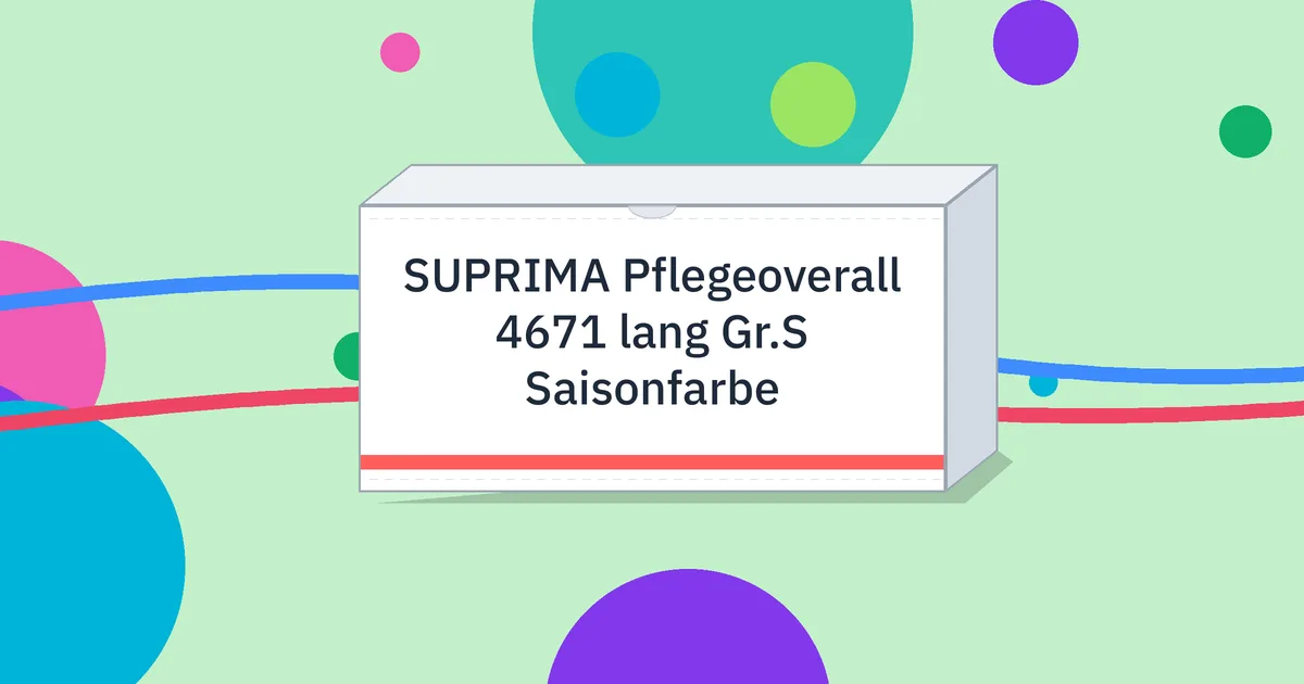 Symbolbild: Packung mit der Aufschrift SUPRIMA Pflegeoverall 4671 lang Gr.S Saisonfarbe (PZN 11659966) – Verfügbarkeit und Bezug in Apotheken in Frankfurt am Main