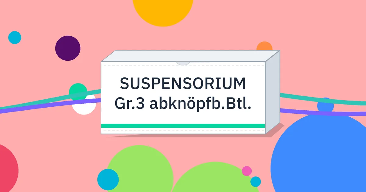 Symbolbild: Packung mit der Aufschrift SUSPENSORIUM Gr.3 abknöpfb.Btl. (PZN 04865412) – Verfügbarkeit und Bezug in Apotheken in Frankfurt am Main