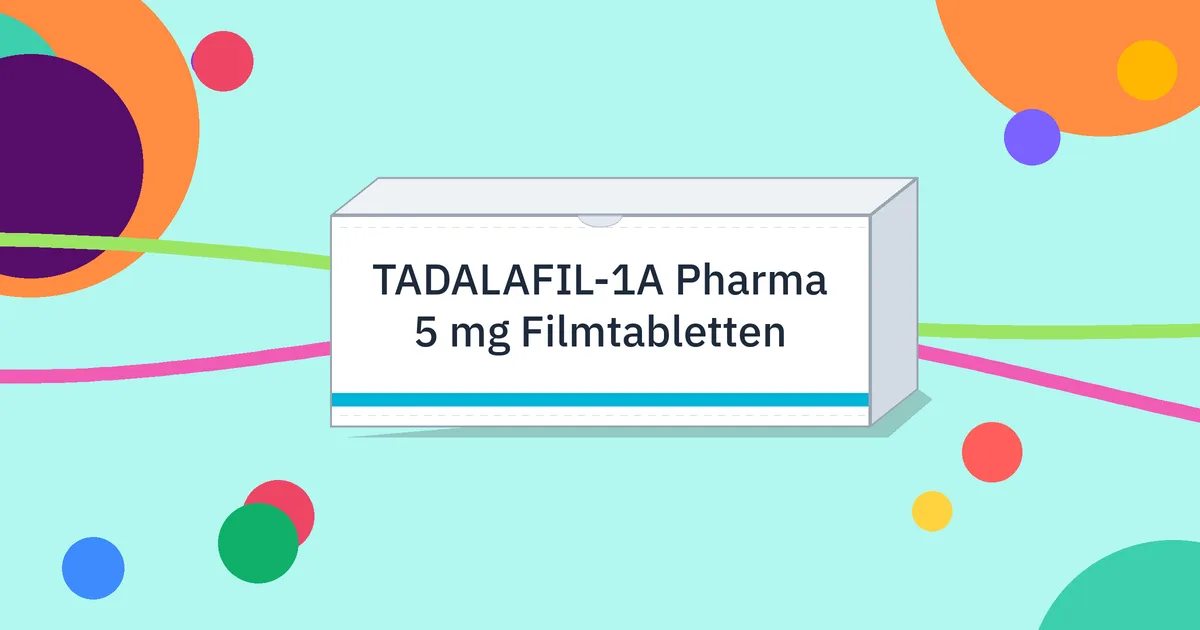 Symbolbild: Packung mit der Aufschrift TADALAFIL-1A Pharma 5 mg Filmtabletten (PZN 13167807) – Verfügbarkeit und Bezug in Apotheken in Frankfurt am Main