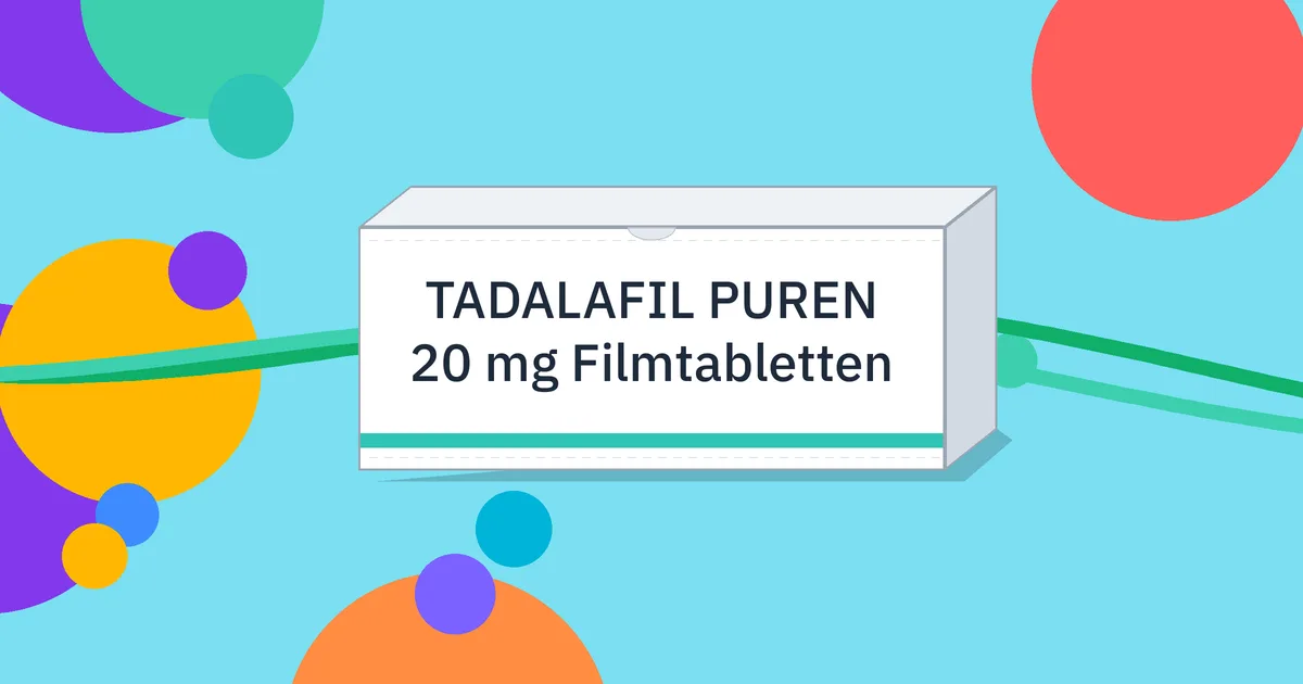 Symbolbild: Packung mit der Aufschrift TADALAFIL PUREN 20 mg Filmtabletten (PZN 12501859) – Verfügbarkeit und Bezug in Apotheken in Frankfurt am Main