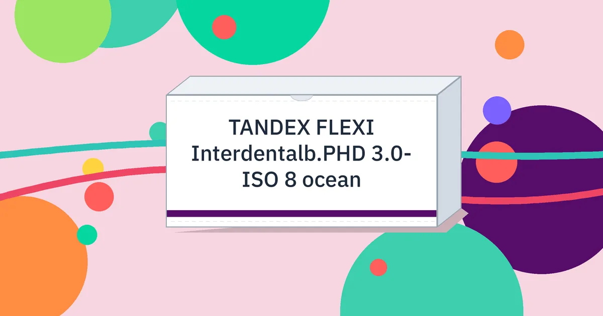 Symbolbild: Packung mit der Aufschrift TANDEX FLEXI Interdentalb.PHD 3.0-ISO 8 ocean (PZN 16500087) – Verfügbarkeit und Bezug in Apotheken in Frankfurt am Main