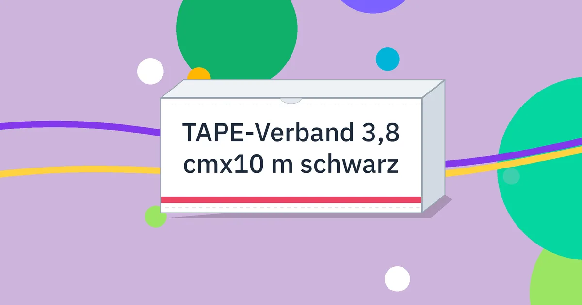 Symbolbild: Packung mit der Aufschrift TAPE-Verband 3,8 cmx10 m schwarz (PZN 15241212) – Verfügbarkeit und Bezug in Apotheken in Frankfurt am Main