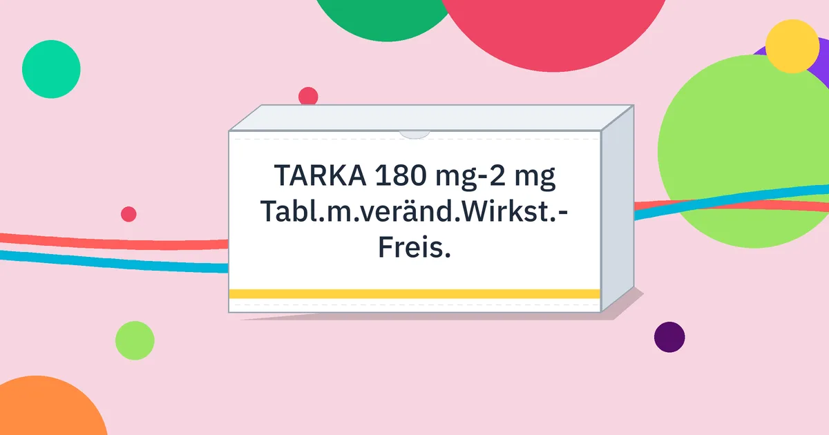 Symbolbild: Packung mit der Aufschrift TARKA 180 mg-2 mg Tabl.m.veränd.Wirkst.-Freis. (PZN 06492257) – Verfügbarkeit und Bezug in Apotheken in Frankfurt am Main