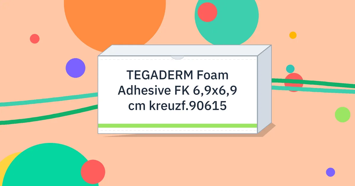 Symbolbild: Packung mit der Aufschrift TEGADERM Foam Adhesive FK 6,9x6,9 cm kreuzf.90615 (PZN 15589257) – Verfügbarkeit und Bezug in Apotheken in Frankfurt am Main