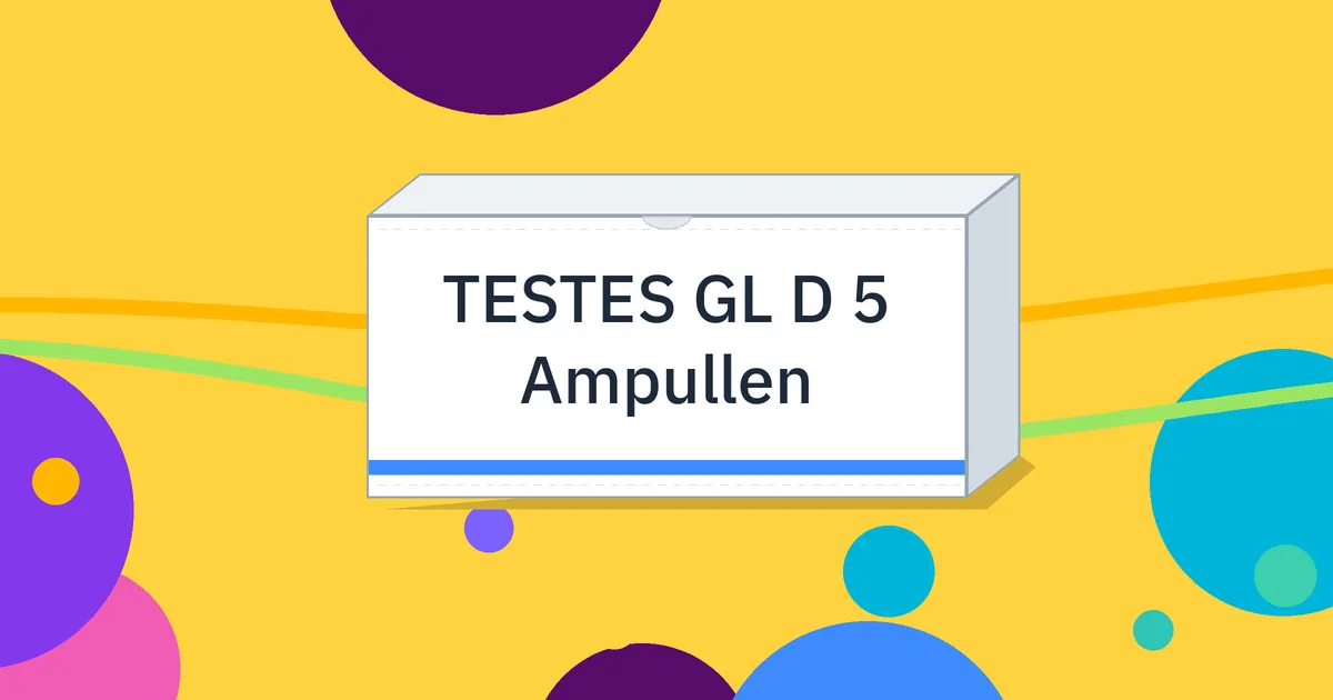 Symbolbild: Packung mit der Aufschrift TESTES GL D 5 Ampullen (PZN 03354402) – Verfügbarkeit und Bezug in Apotheken in Frankfurt am Main