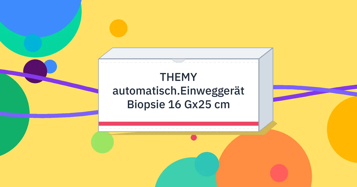 Symbolbild: Packung mit der Aufschrift THEMY automatisch.Einweggerät Biopsie 16 Gx25 cm (PZN 16920085) – Verfügbarkeit und Bezug in Apotheken in Frankfurt am Main