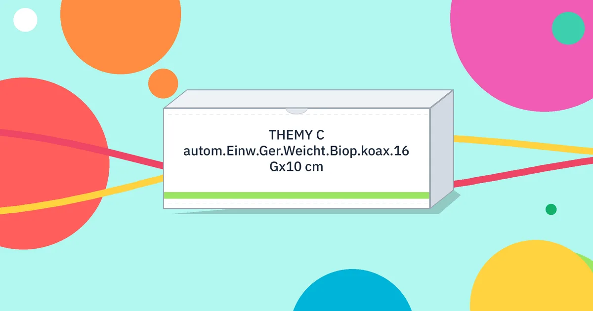 Symbolbild: Packung mit der Aufschrift THEMY C autom.Einw.Ger.Weicht.Biop.koax.16 Gx10 cm (PZN 19737594) – Verfügbarkeit und Bezug in Apotheken in Frankfurt am Main