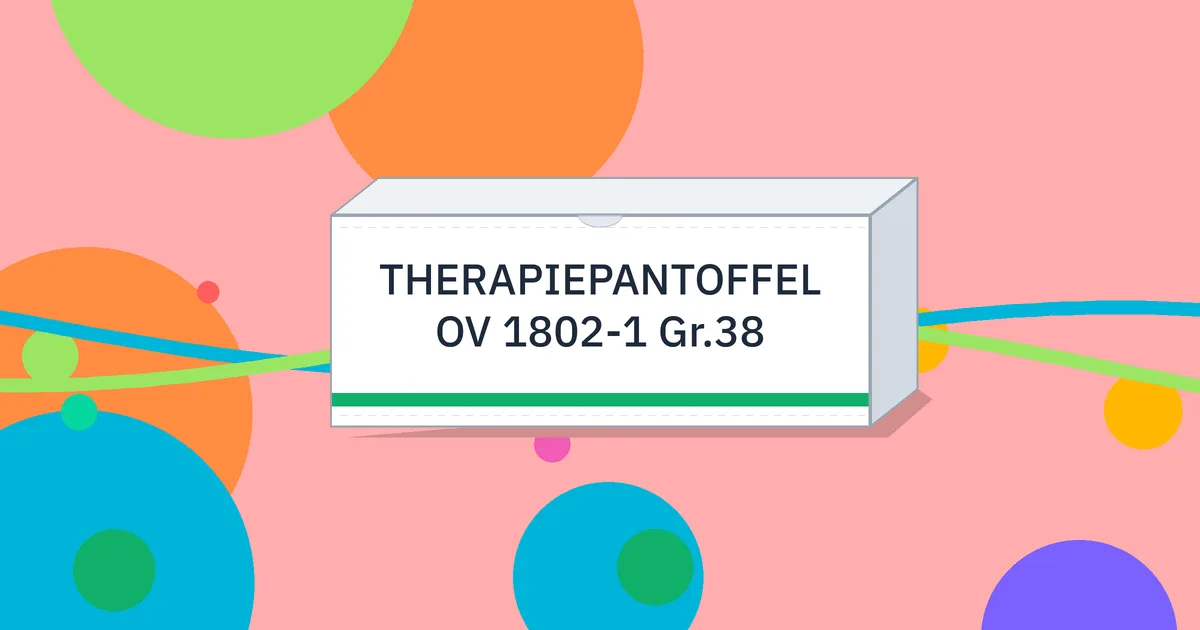 Symbolbild: Packung mit der Aufschrift THERAPIEPANTOFFEL OV 1802-1 Gr.38 (PZN 15202608) – Verfügbarkeit und Bezug in Apotheken in Frankfurt am Main