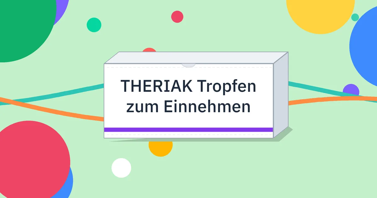 Symbolbild: Packung mit der Aufschrift THERIAK Tropfen zum Einnehmen (PZN 11867498) – Verfügbarkeit und Bezug in Apotheken in Frankfurt am Main