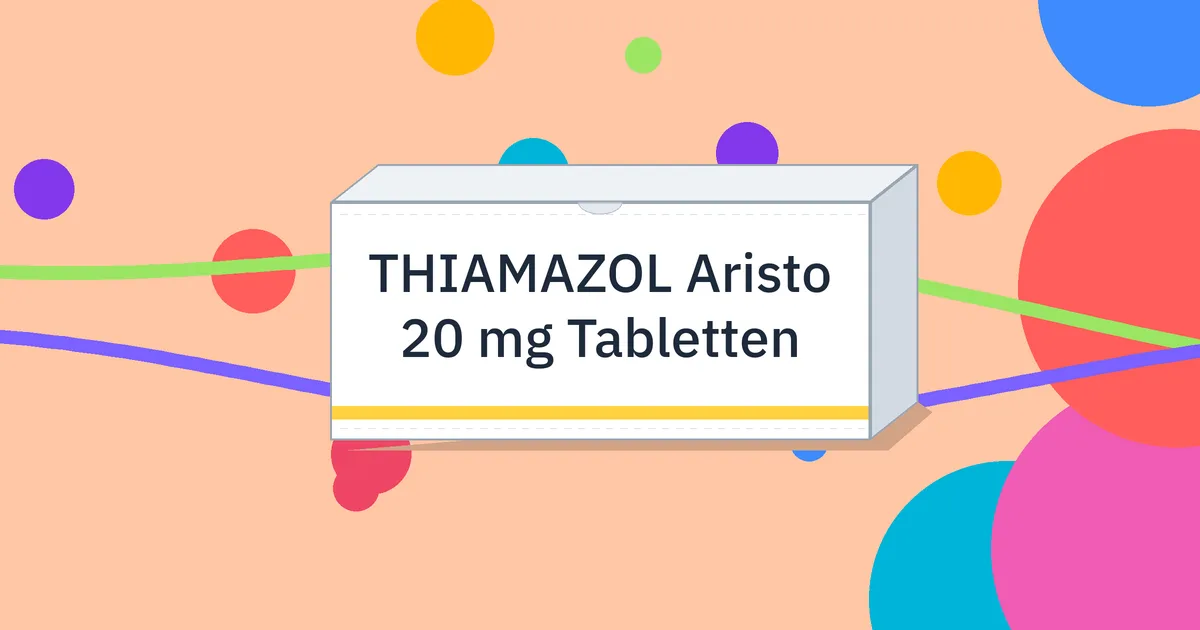 Symbolbild: Packung mit der Aufschrift THIAMAZOL Aristo 20 mg Tabletten (PZN 07100673) – Verfügbarkeit und Bezug in Apotheken in Frankfurt am Main