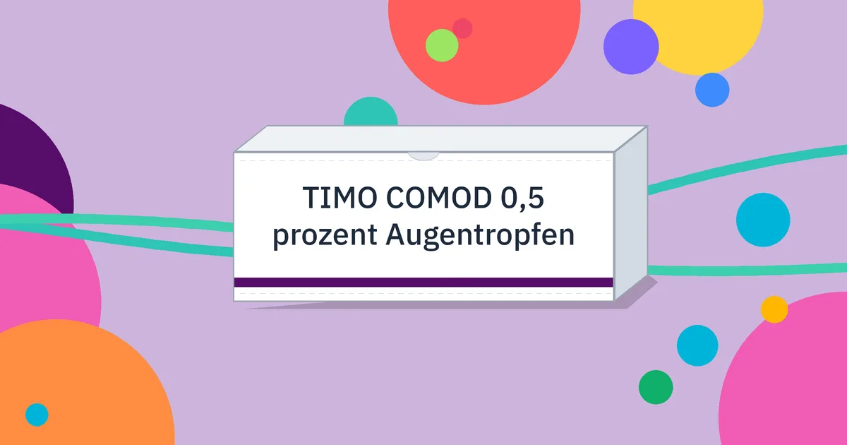 Symbolbild: Packung mit der Aufschrift TIMO COMOD 0,5 prozent Augentropfen (PZN 06894837) – Verfügbarkeit und Bezug in Apotheken in Frankfurt am Main