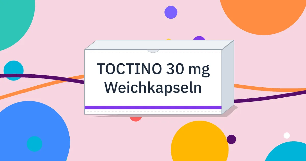 Symbolbild: Packung mit der Aufschrift TOCTINO 30 mg Weichkapseln (PZN 15319351) – Verfügbarkeit und Bezug in Apotheken in Frankfurt am Main